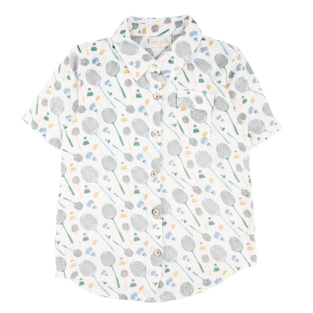 JERRY SHORT SLEEVE BUTTON UP BADMINTON RAQUET – Miki Miette, LLC